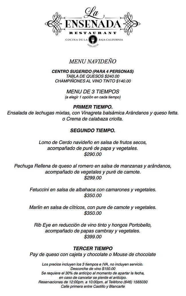 La Ensenada Restaurante - Reserva tu cena navideña. Menús de 3 tiempos. - ENSENADA